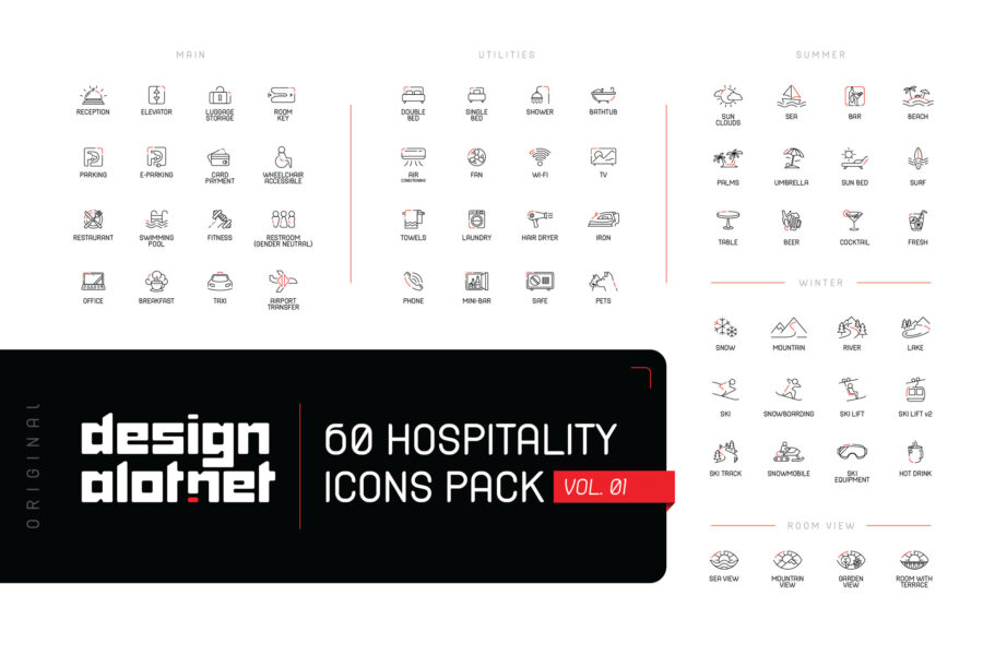 60 Hospitality Icons Pack for Hotels, B&B and Accommodations » Design a Lot
